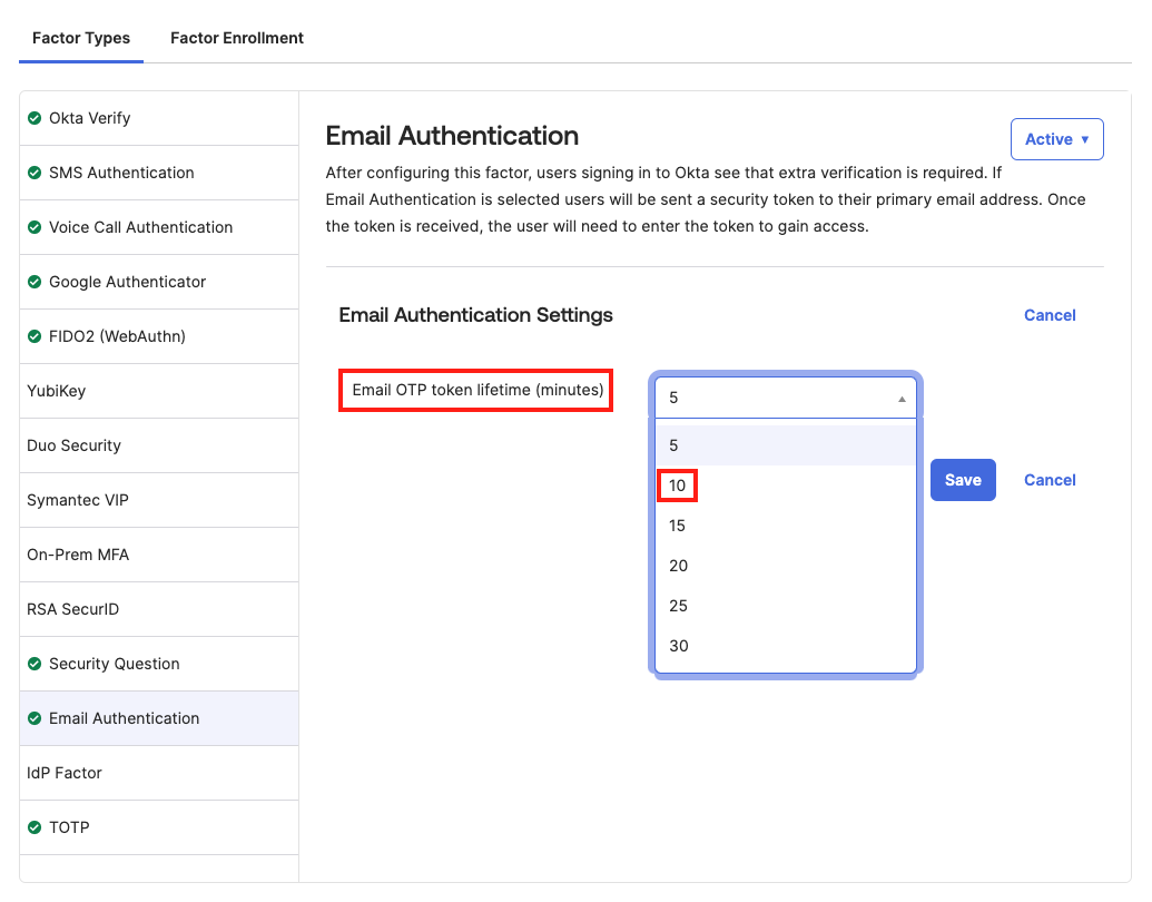 Modify Email Factor Challenge Lifetime