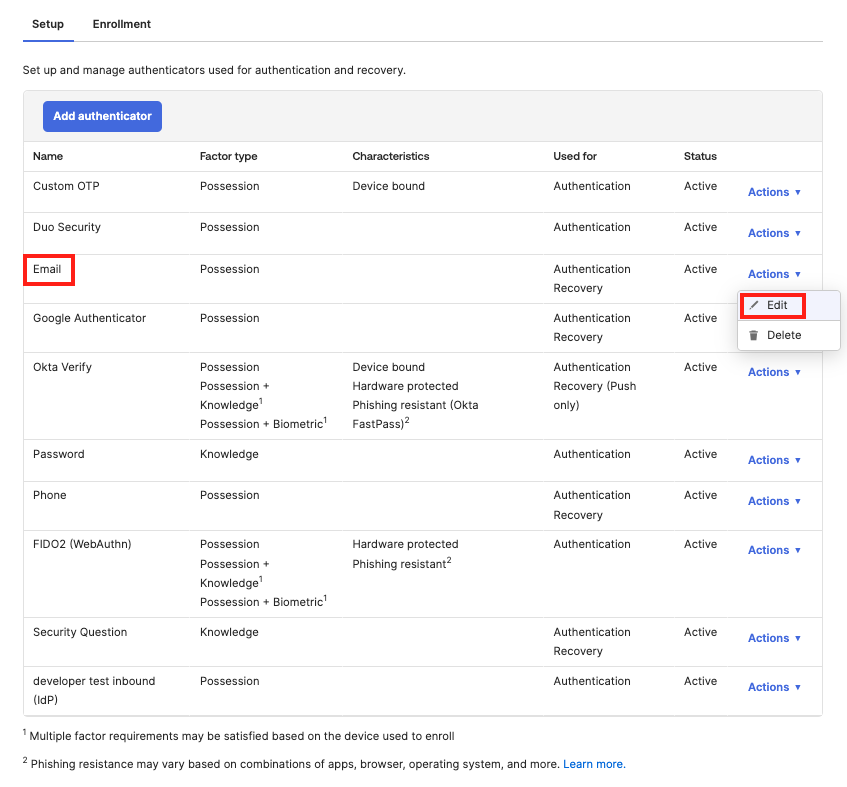 Modify Email Factor Challenge Lifetime