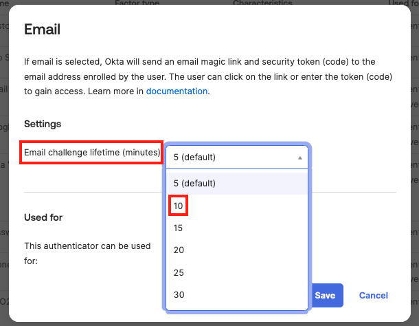 Modify Email Factor Challenge Lifetime