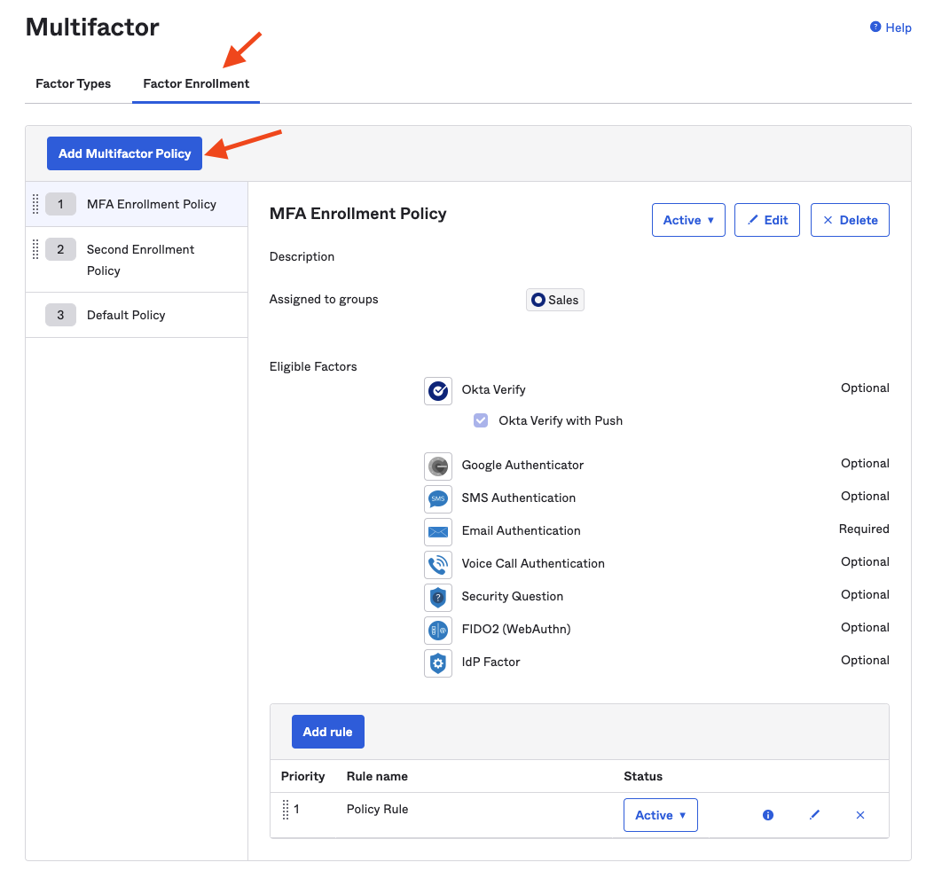 How to Create a Factor Enrollment Policy for a Specific Group