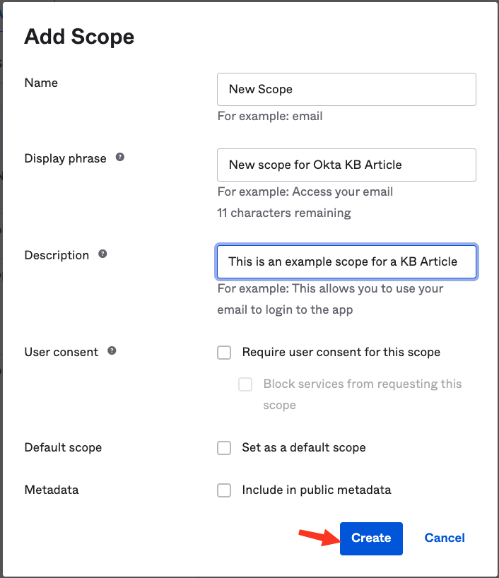 Creating a Scope for an Authorization Server in Okta