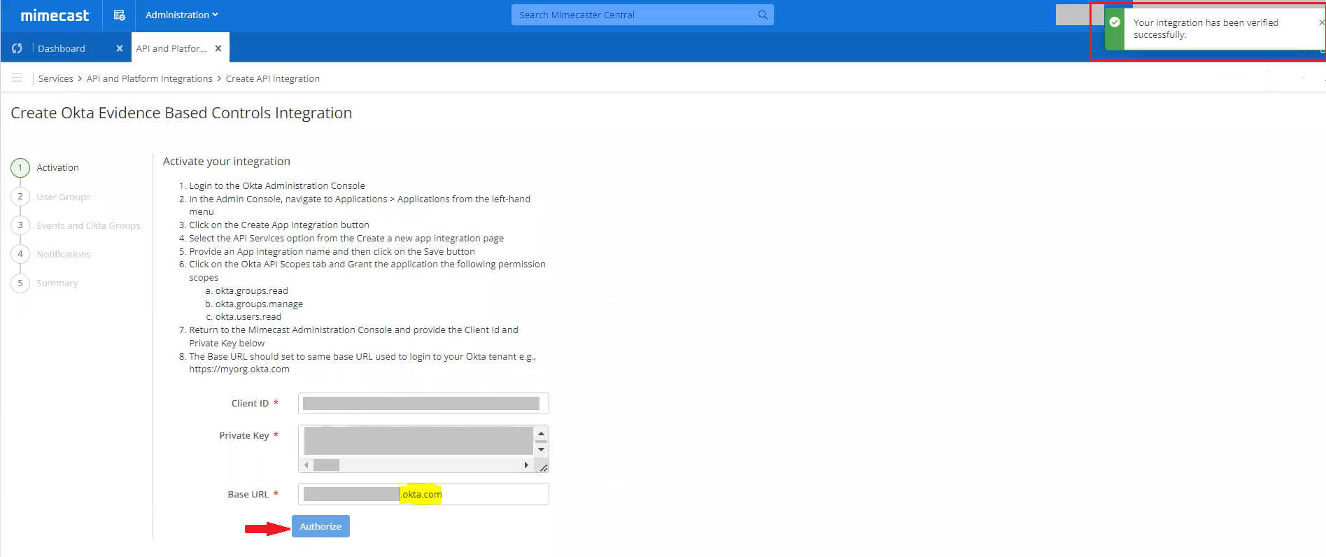 Error "Your integration has not been verified successfully" when ...