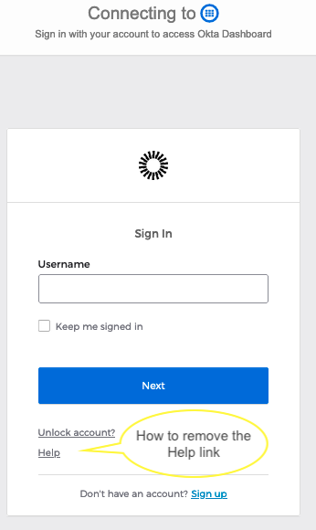 Removal of Help link from Okta Sign In Page