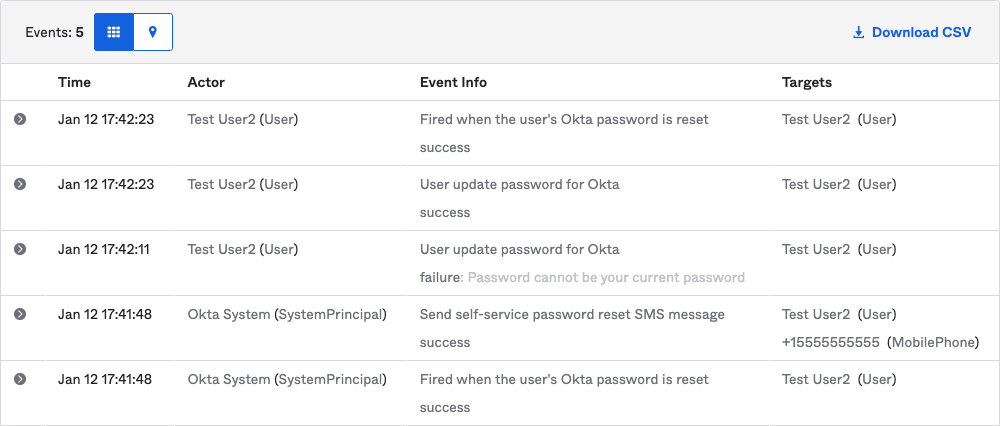 User Sign-in and Recovery Events in the Okta System Log