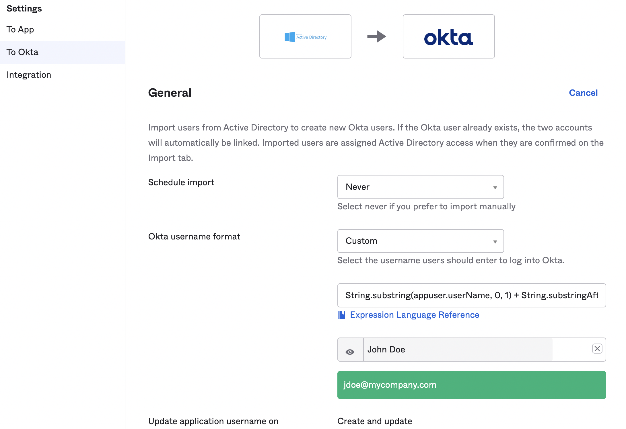 Change the Login Username Format in an AD Integration