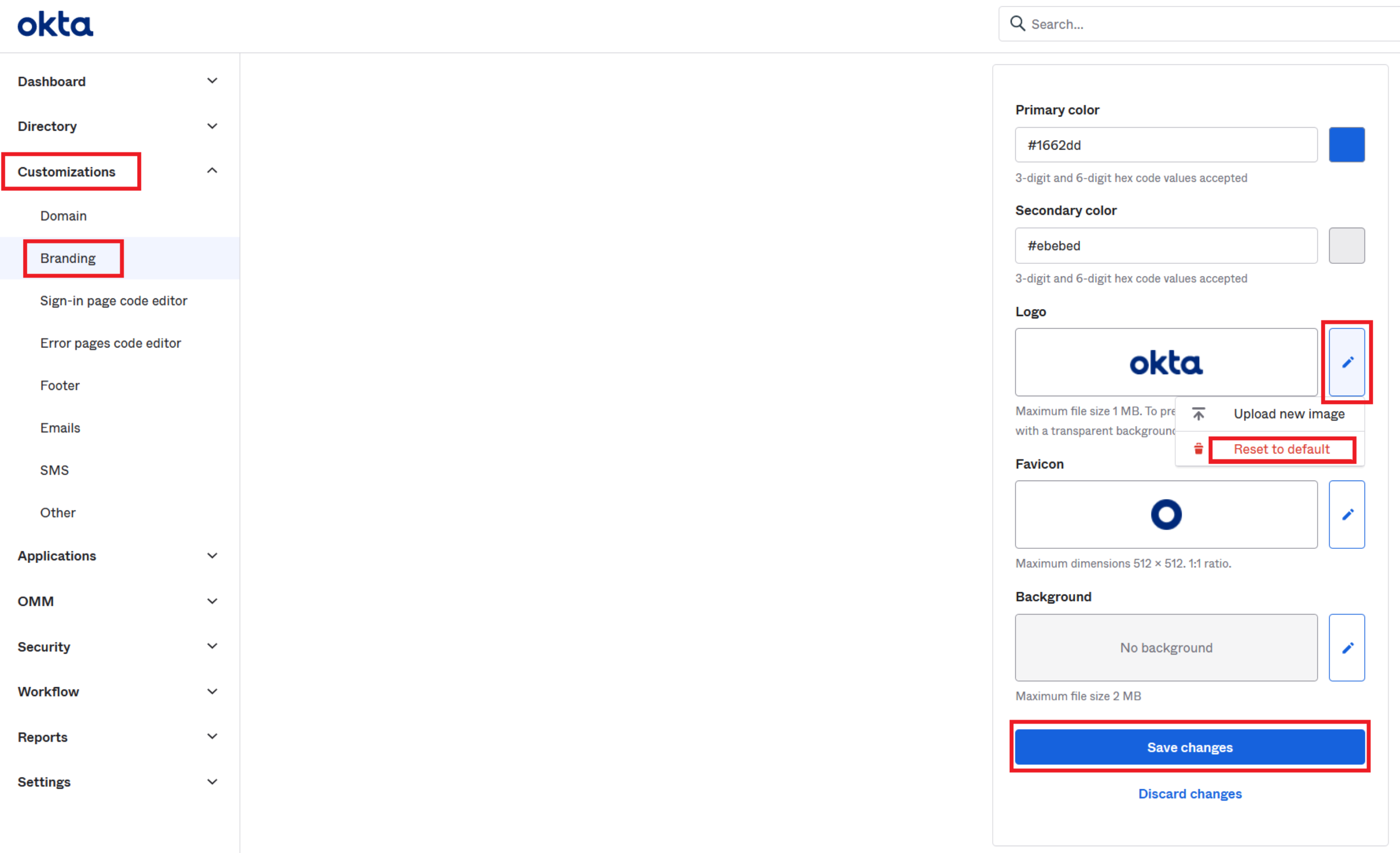 How to Reset the Organization's Logo to the Default Okta Logo