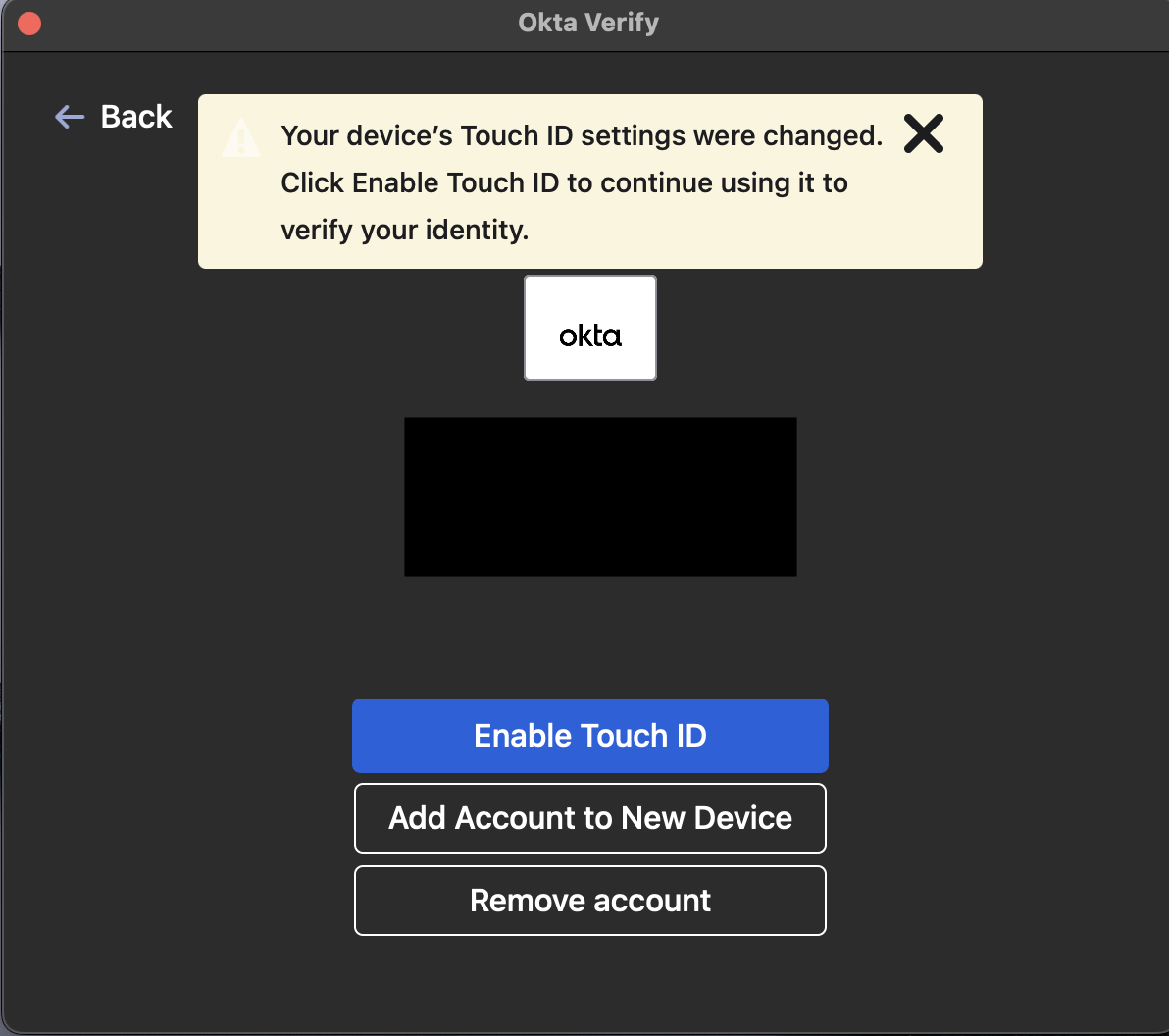 Okta Verify Error When Adding Another Touch ID Fingerprint to the Mac