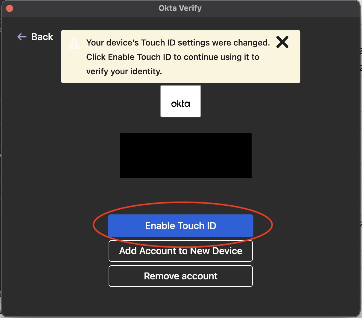 Okta Verify Error When Adding Another Touch ID Fingerprint to the Mac