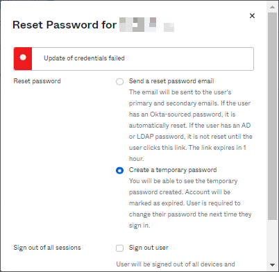 Creating Temporary Password for Active Directory User Fails
