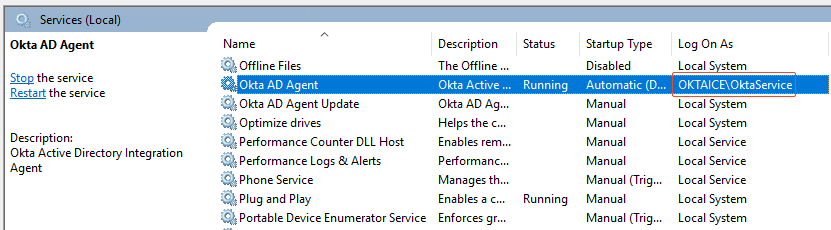 How to Find the Okta AD Agent Server Names and Service Account Information