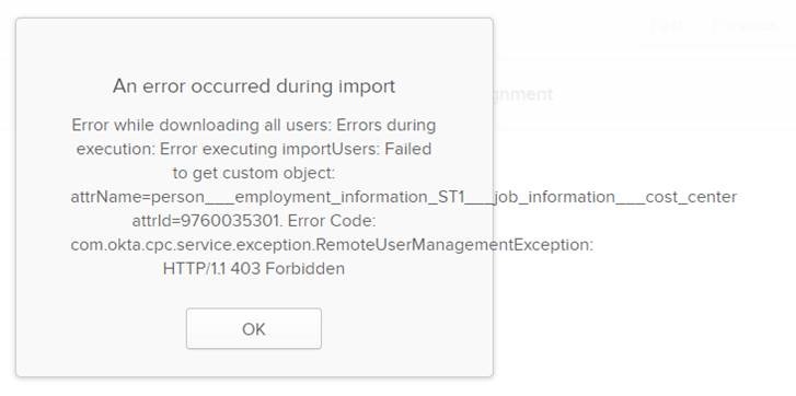 SAP SuccessFactors imports fail with HTTP 403 error