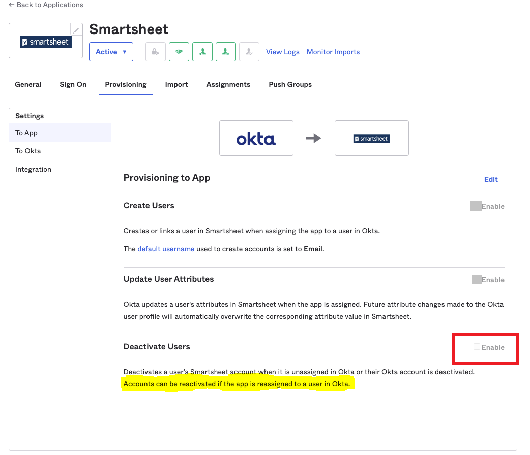 Smartsheet Provisioning Error: User account is inactive