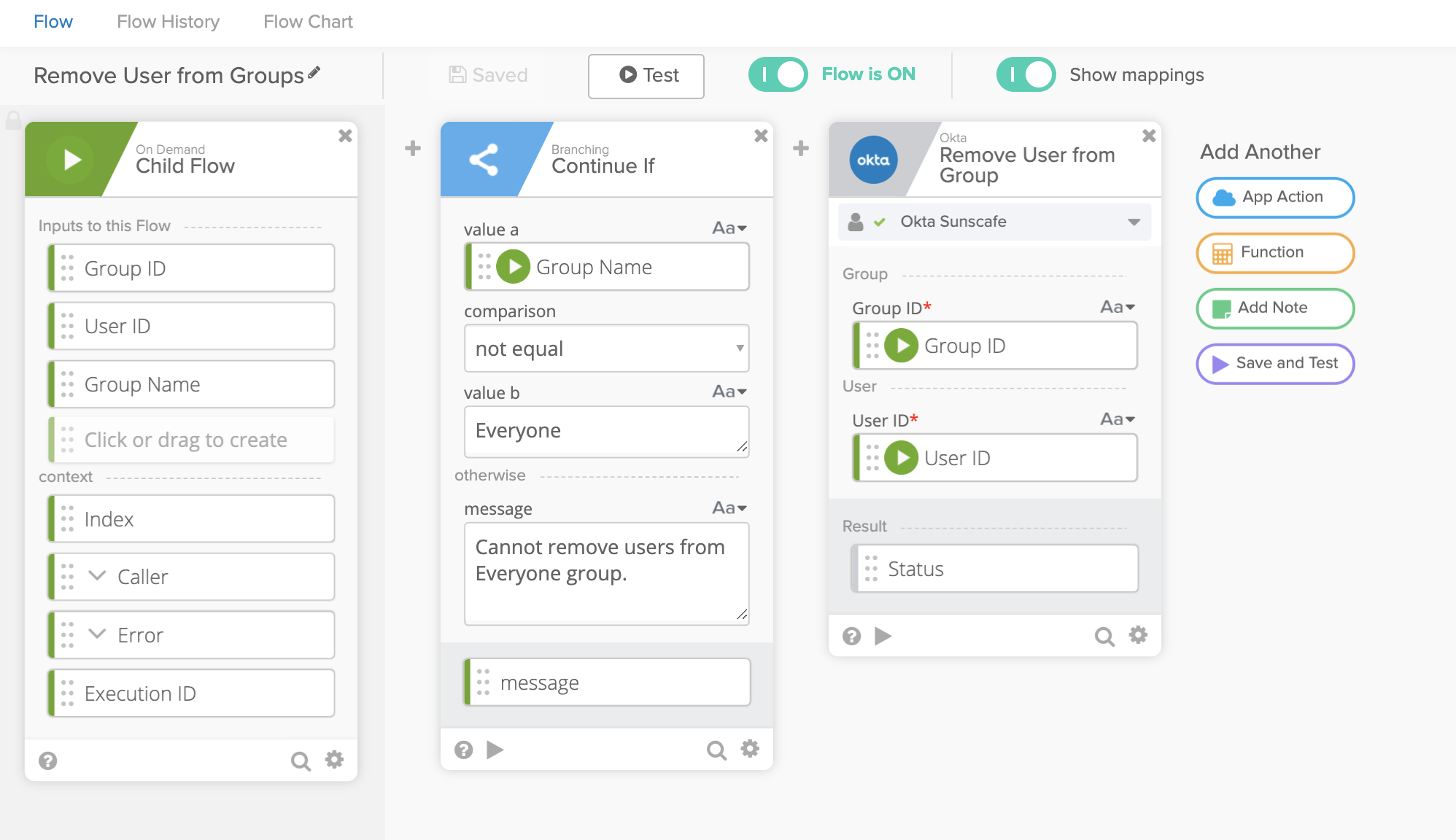 Okta Workflow "Remove User from group" card causes 403 error