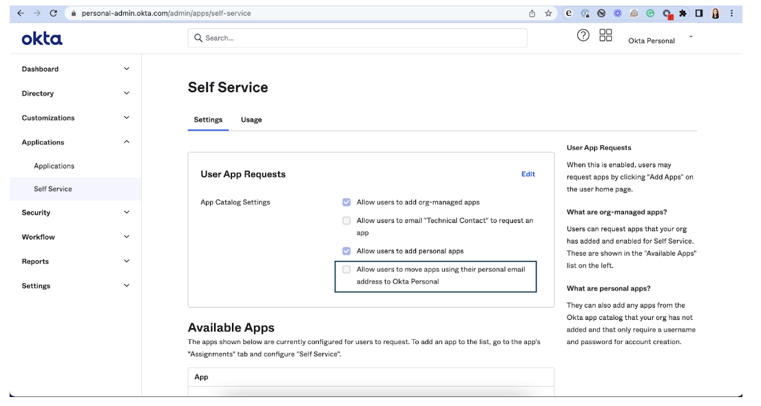 Okta Personal for Workforce Beta