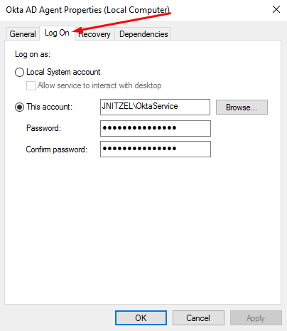 How To Change The Credentials Used By The Okta AD Agent Service