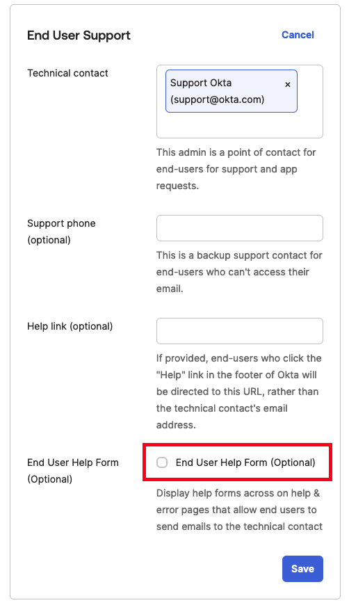 How to Disable the Enduser Help Form from the Sign-in Page