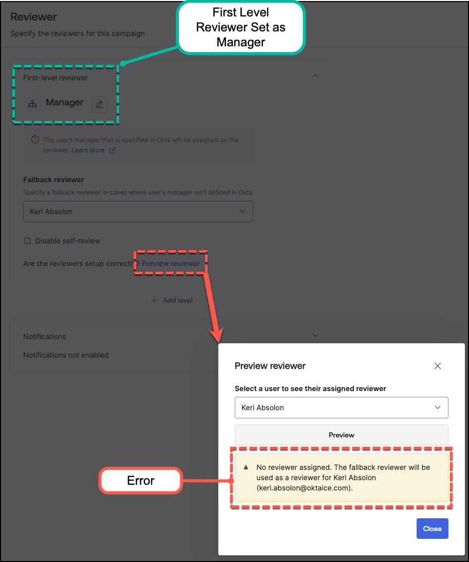 No Reviewer Assigned Error Message in Okta Access Certifications ...