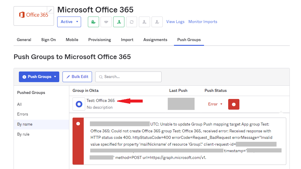 Microsoft Office 365 Push Group Error "Invalid value specified for ...