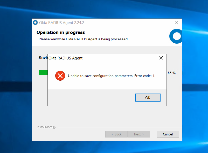 RADIUS Agent Install Error Code 1