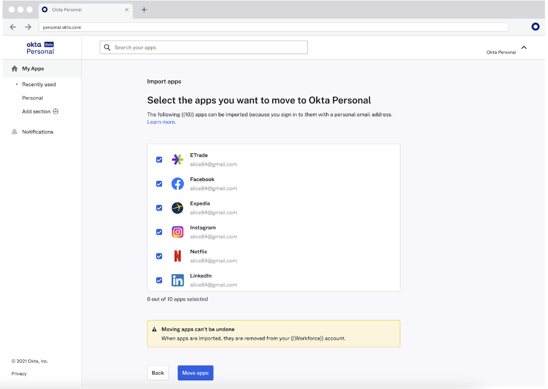 Okta Personal for Workforce Beta
