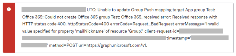 Microsoft Office 365 Push Group Error "Invalid value specified for ...