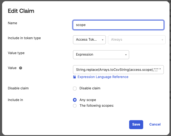 Include a "Scope" Claim as a Space-Delimited String in the Access Token