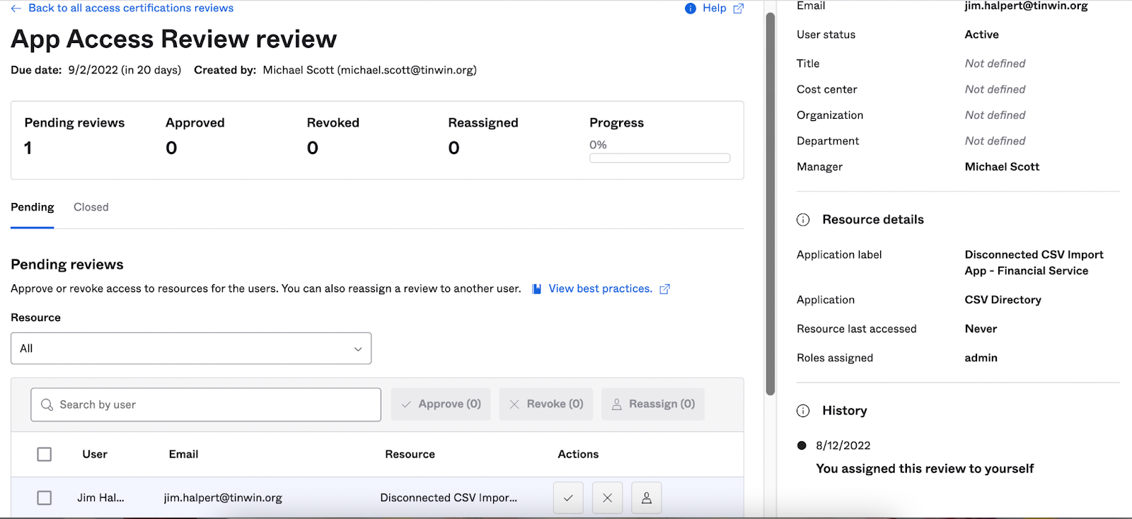 Certifying Access for Disconnected Application in Okta