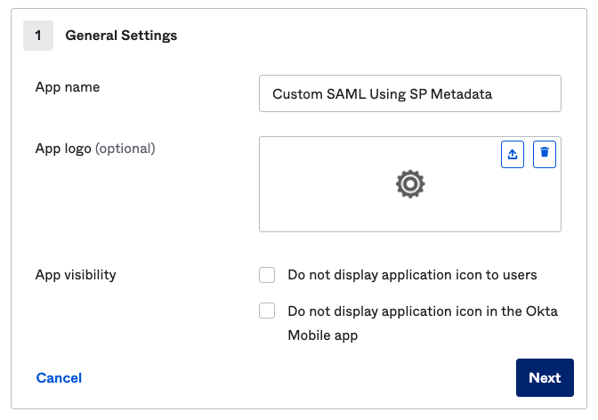 Create a Basic Custom SAML Application Using SP Metadata File