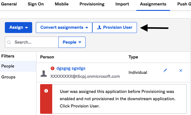 Provisioning Error "User was assigned this application before ...