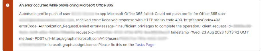 Microsoft Office 365 Provisioning Error "Insufficient privileges to ...