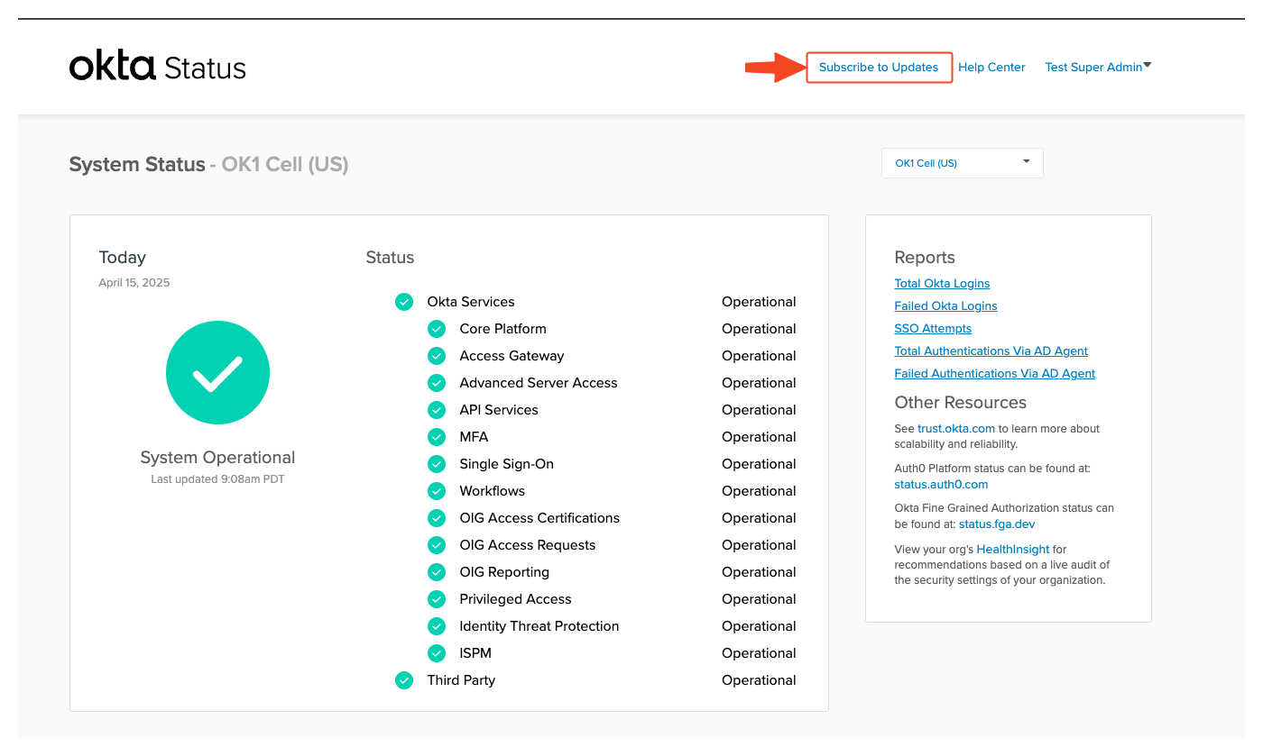 Subscribing to Trust Notification Emails from the Okta Status Page