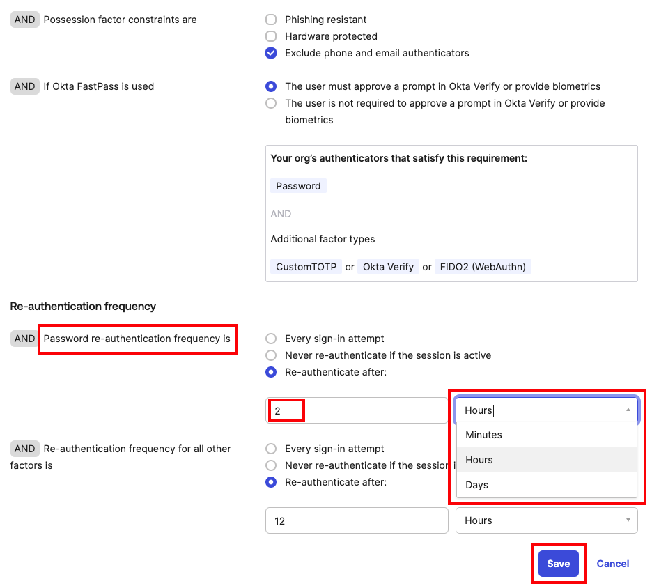 Password Re-authentication Frequency and Okta FastPass