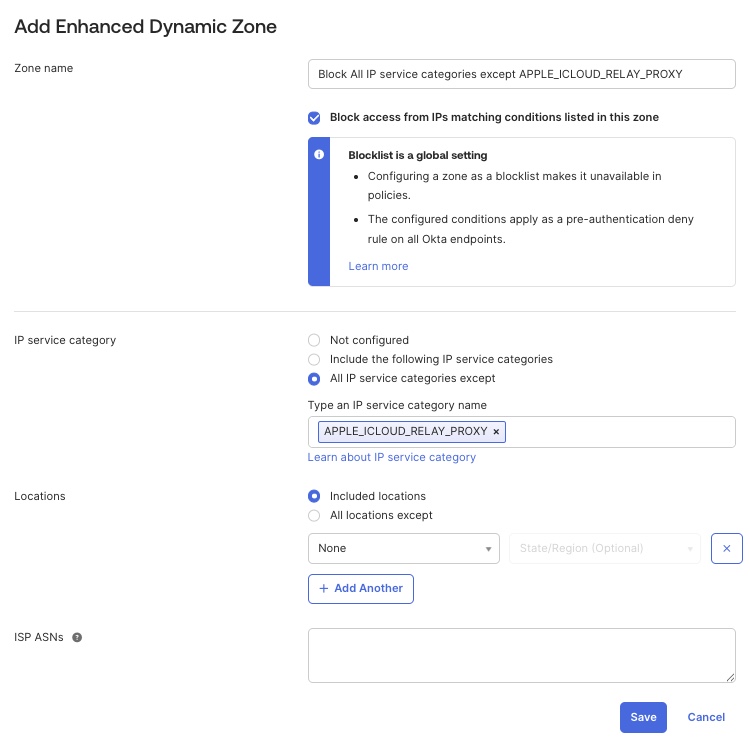 iCloud Private Relay Authentication is Blocked by Dynamic Network Zone