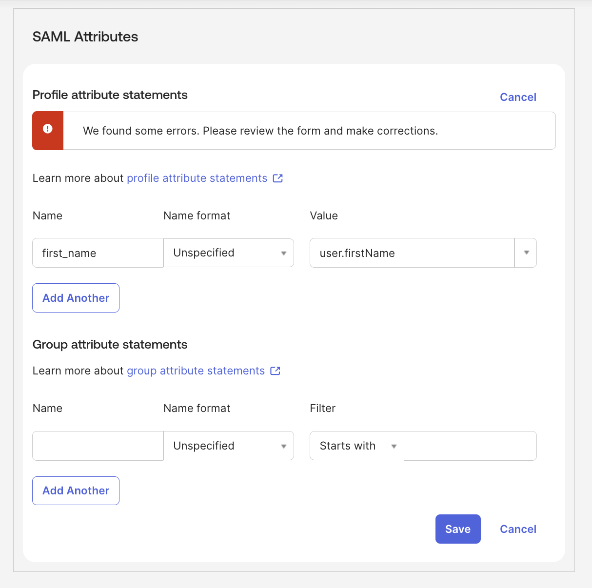 Unable to Add and Save Certain SAML Attribute Statements in OIN Catalog Applications