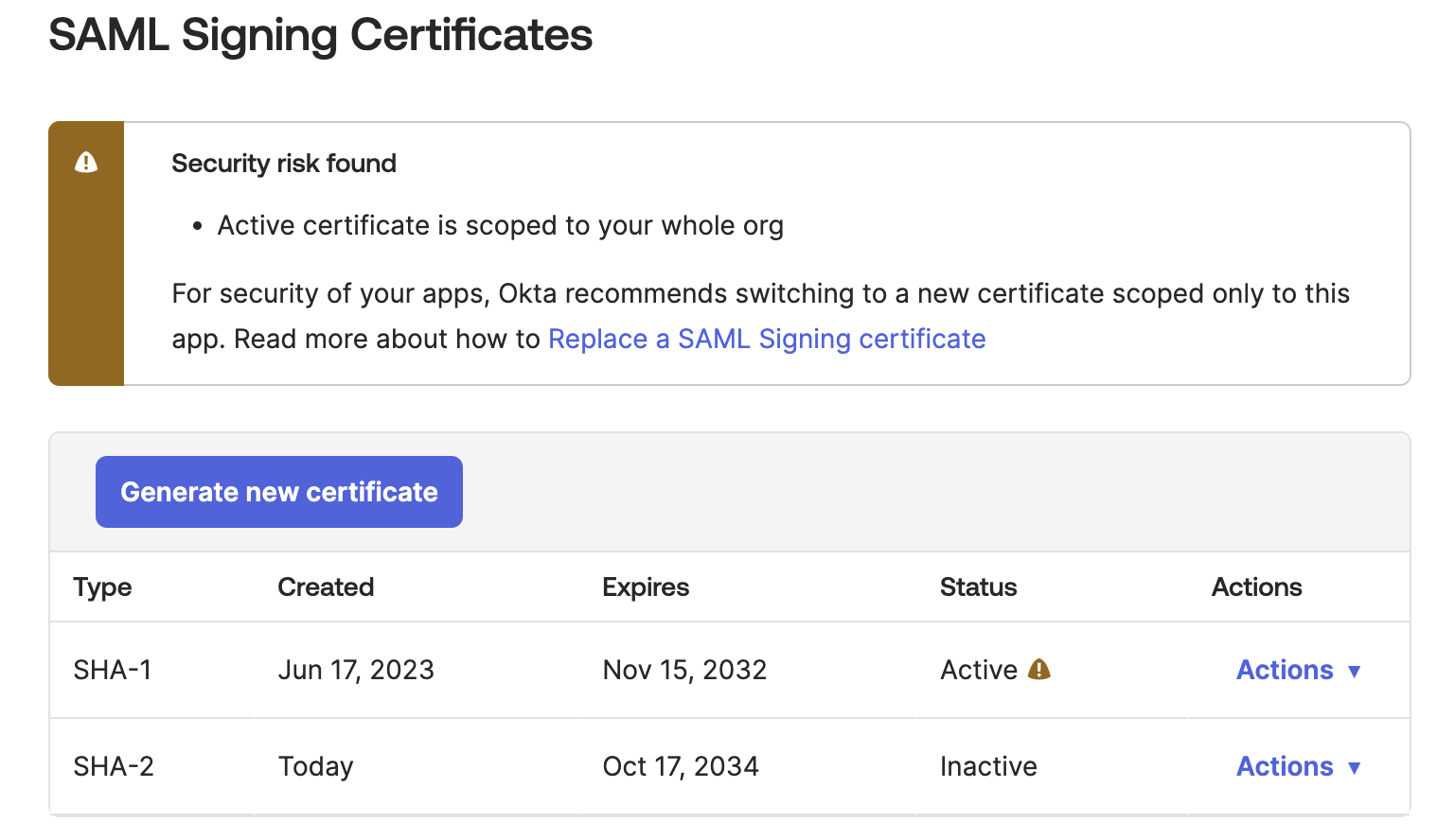 Managing Multiple SAML Certificates in Okta