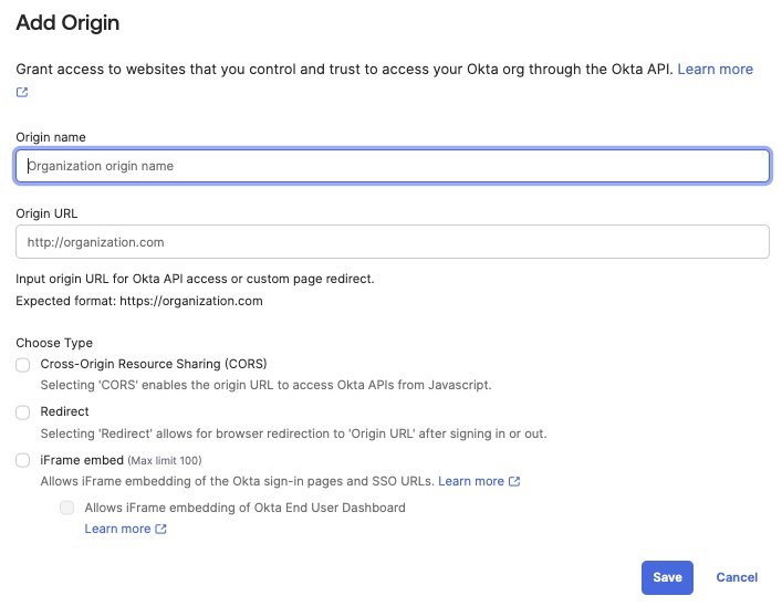 CORS Error when Accessing Okta APIs from Front-End