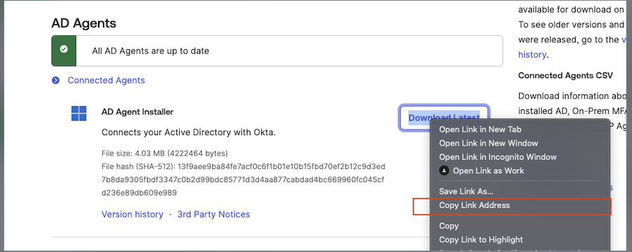 Direct Link for Okta AD/LDAP Agent Download
